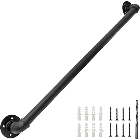 Rectoo Pipe Stair Handrail, 3 Ft Metal Staircase Handrail, Black ...