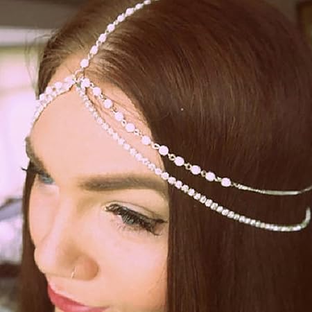 Amazon.com : Fdesigner Crystal Head Chain Silver Bride Rhinestone ...