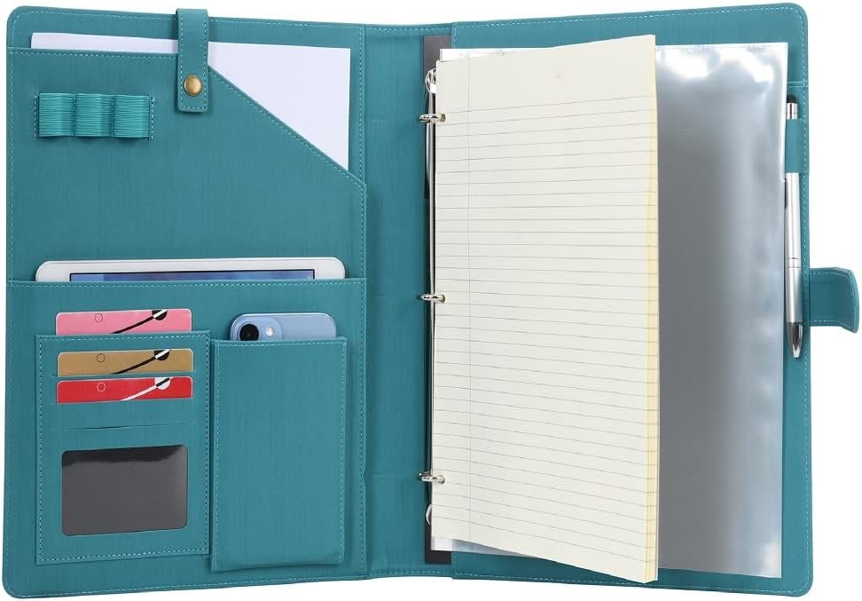 Amazon.com : Wonderpool A4 PU Leather Portfolio Holder Ring File Document Case with Removable ...
