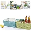 Qskely Set of 6 Plastic Woven Storage Baskets, Weave Cupboard Basket ...