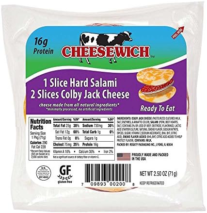 Amazon.com: Cheesewich Hard Salami and Colby Jack Cheese, 2.5 Ounce ...