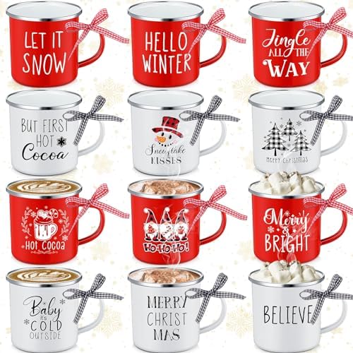 Amazon.com: 12 Pcs Christmas Enamel Coffee Mugs Set with Quotes, 12 Oz ...