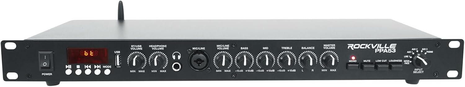 Amazon.com: Rockville PPA53 Preamp Pro 1U Preamplifier w/Bluetooth, USB ...