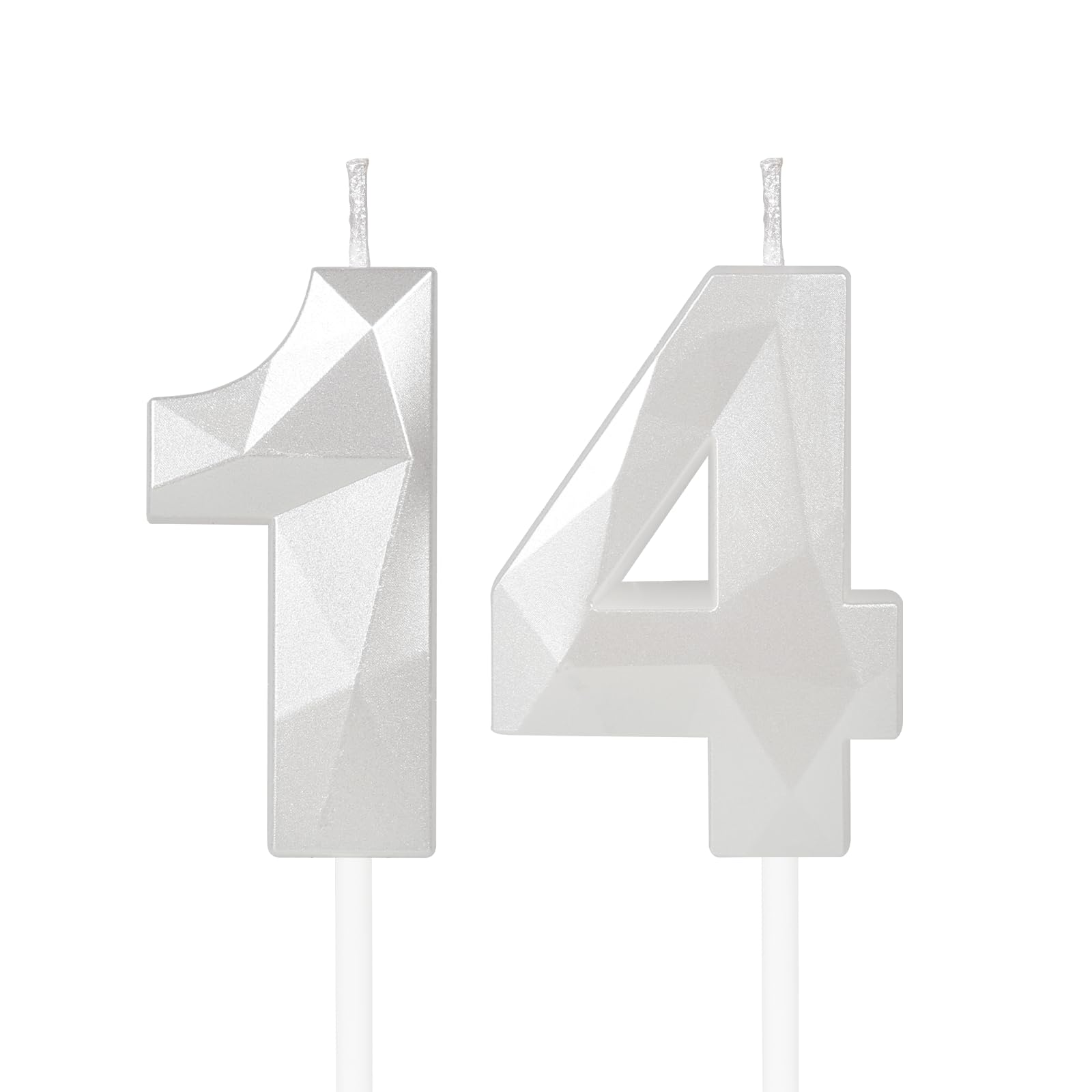 White 14th Birthday Candles for Cake, Number 14 Candle for 14th ...