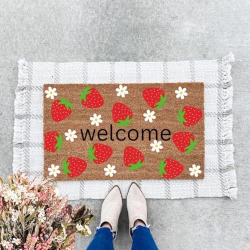 Amazon.com: fmrsok Decore Doormat Welcome Strawberry and Daisy Doormat ...