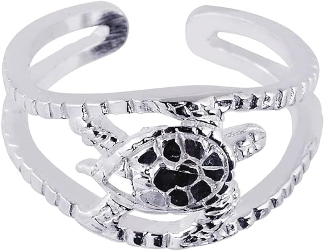 Amazon.com: 925 Sterling Silver Rhodium Textured Adjustable Turtle Top ...