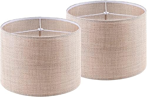 GOSO Set of 2 Medium Lampshade Rattan Drum Lamp Shade for Table Lamps ...