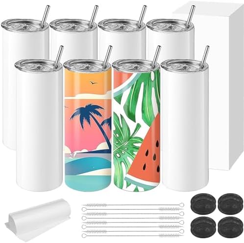 Joyclub 12 Pack Sublimation Tumblers 20 oz Bulk Blank Tumblers Skinny ...