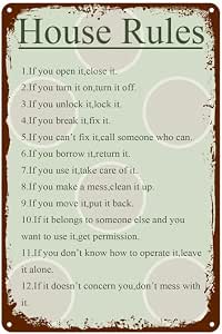 Amazon.com: House Rules Funny Tin Sign Metal Sign Metal Decor Wall Sign ...