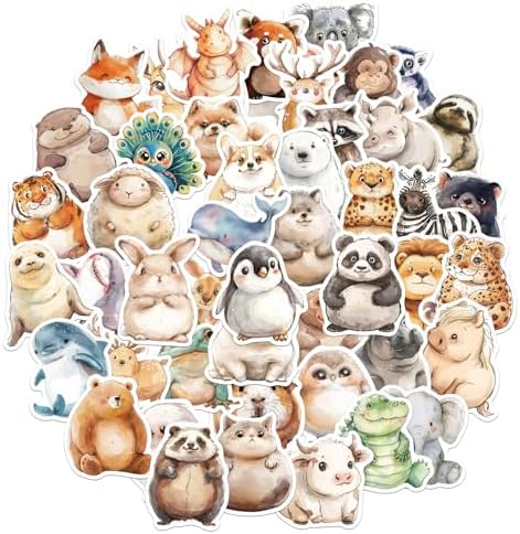 GEEHUA 50 Pcs Cute Animal Stickers, Watercolor Safari Wall Sticker ...
