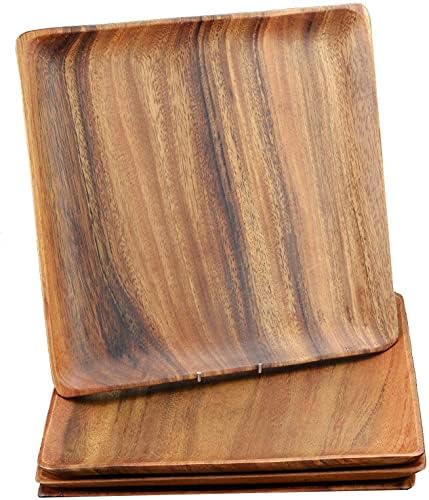 Amazon.com | Contemporary Square Acacia Wood Plate/Chargers (Set of 4 ...