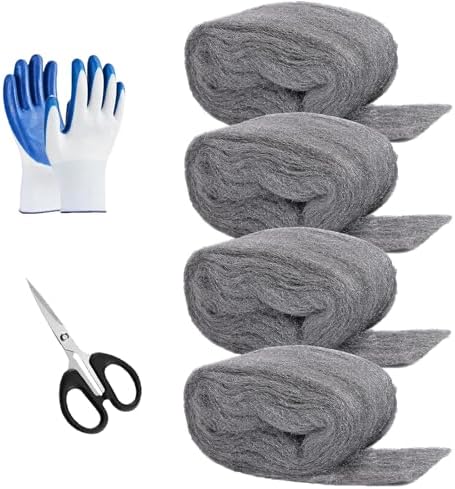 Steel Wool Mouse Repellent Set，4 Rools 3 in x 10Ft with Scissors ...