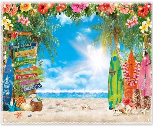 Amazon.com : YCUCUEI 10x8ft Summer Hawaiian Beach Photography Backdrop Tropical Flower Palm ...