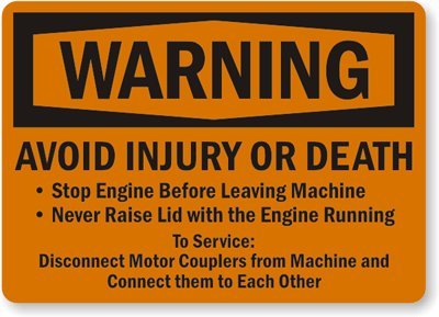 Warning: Avoid Injury Or Death. Stop Engine Before Leaving Machine ...