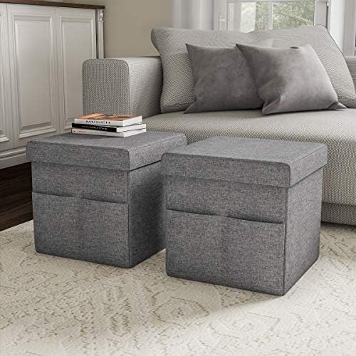 Amazon.com: Set of 2 Ottomans with Storage Pockets - 15-Inch Folding ...