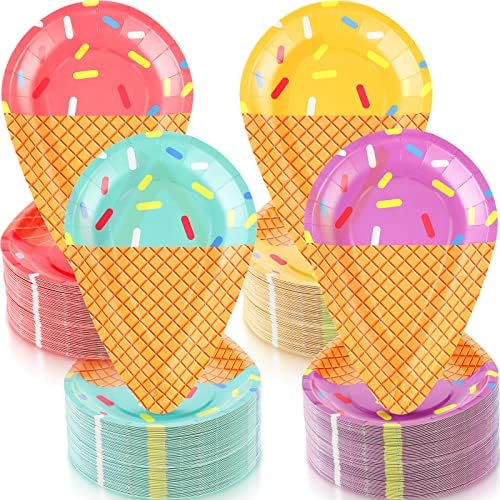 Amazon.com: Zubebe 200 Pieces Ice Cream Party Plates 10'' Disposable ...
