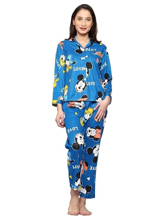 Buy AUREA Night Suit Set for Women | Graphic Print Full Sleeves Night ...