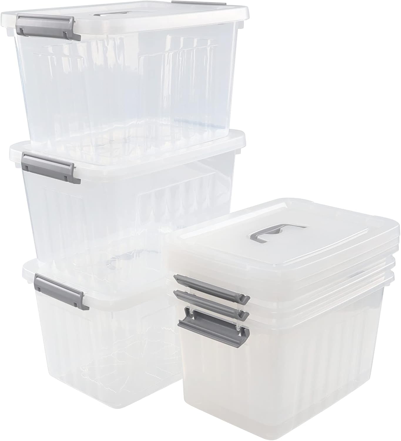 Zopnny Set of 6 Plastic Storage Boxes, 10 L Latch Storage Bin Tub with ...