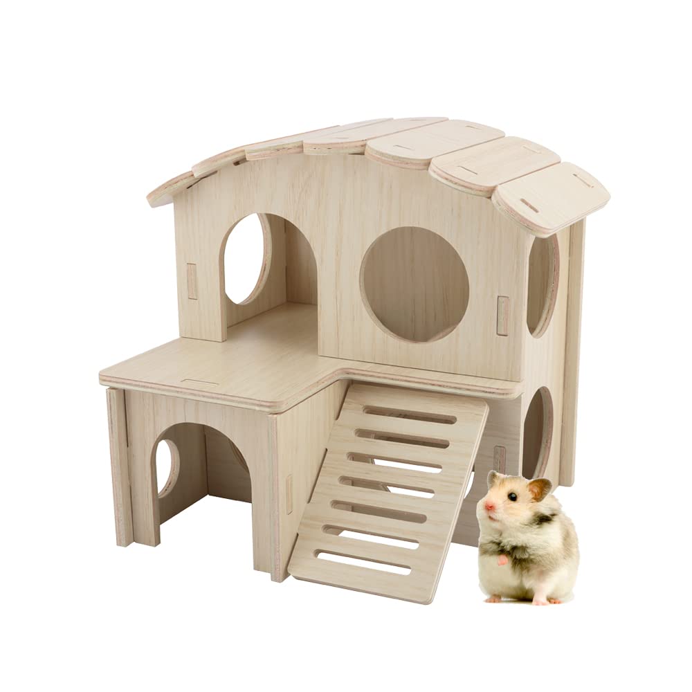 Amazon.com : kcrygogo Hamster Cave Wood House Fun Slide House Double ...