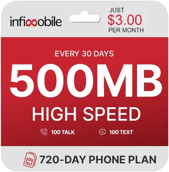 Amazon.com: $3/Month | Infimobile Prepaid Plan: 24 Months | 500MB High ...