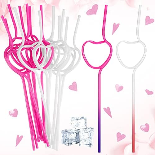 Amazon.com: Sinmoe 24 Pcs Valentine's Day Heart Shaped Straws Color ...