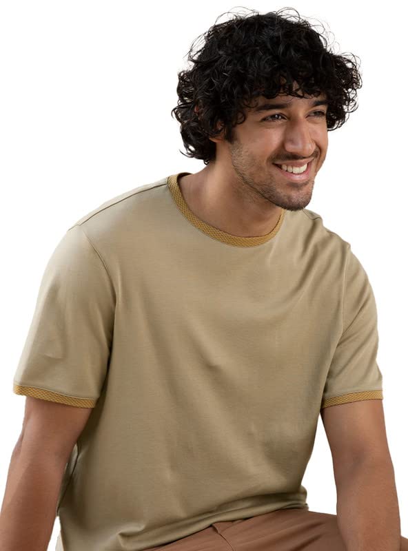 Buy Andamen Men's Beige Cotton Solid Regular Fit Crew Neck at Amazon.in