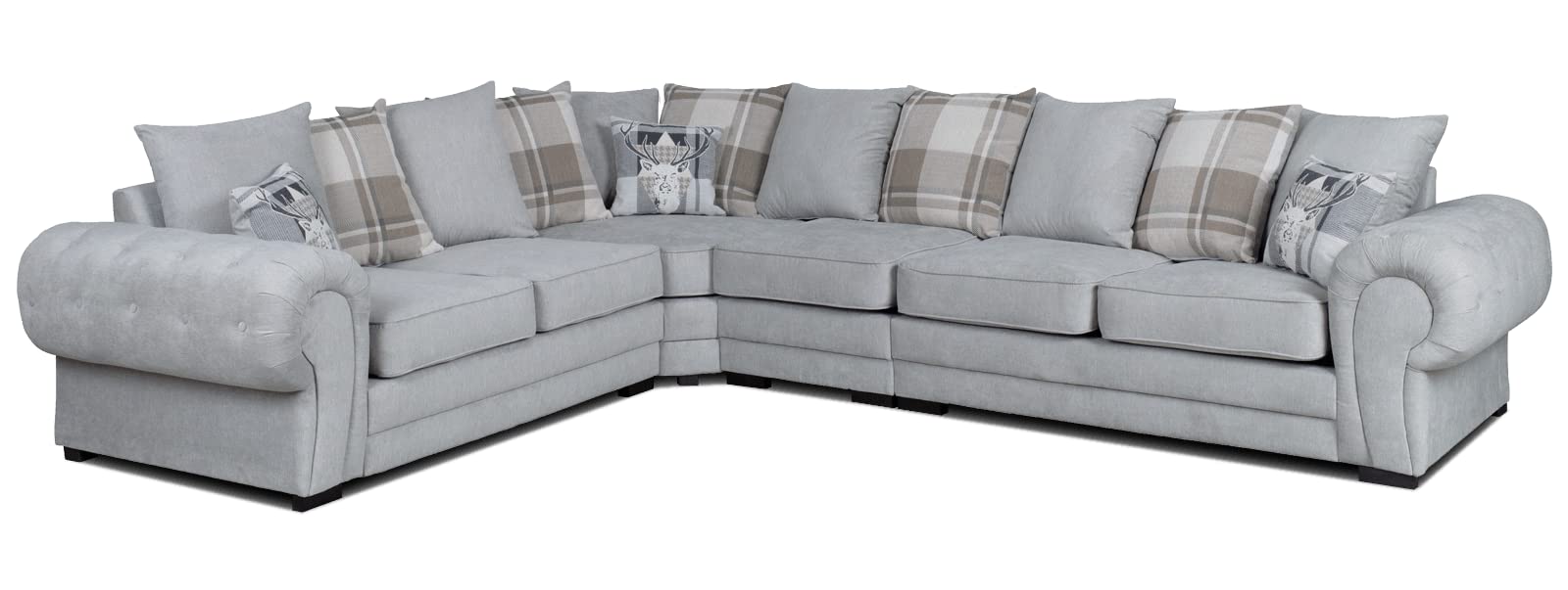 VERONA GREY SUEDE FABRIC LARGE SCATTER BACK CORNER SOFA SUITE- 6 SEATER ...