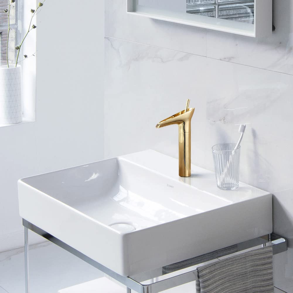 BULUXE Waterfall Bathroom Faucet Gold Single Handle Single Hole Vessel ...