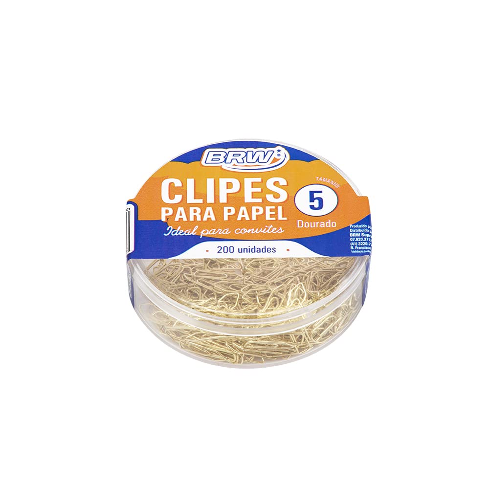 Clips Colorido n.5 Dourado com 200 Unidades, BRW | Amazon.com.br