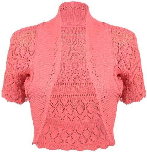 New Ladies Crochet Knit Bolero Shrug Womens Short Sleeve Cropped Open ...