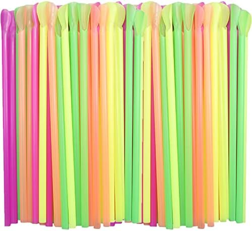 1200 Pieces Disposable Spoon Straws - Colorful Long Milkshake Plastic ...