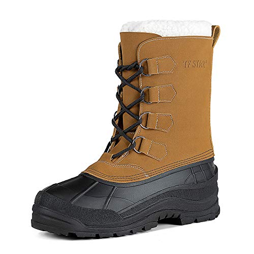 Snapklik.com : TF STAR Mens Leather Waterproof Winter Snow Skid Boots