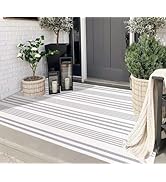 Amazon.com: Front Porch Rug 24'' x 51'' Grey and White Striped Outdoor ...