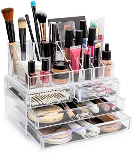 Amazon.com: MyGift White Tabletop Wood Makeup Organizer for Vanity ...