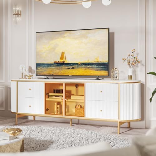 Amazon.com: AMERLIFE 63" Natural Marble TV Stand, Modern High Gloss ...