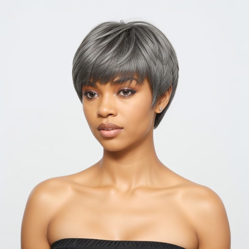 Amazon.com : BAOHUKE Salt And Pepper Wigs For Women Grey Glueless Wig ...