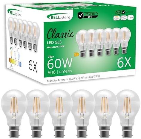 Bell Lighting B22 Bayonet Filament Light Bulb LED GLS 6 Pack | Warm ...