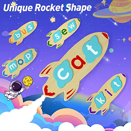 Wooden CVC Word Spelling Games -144Pcs Rocket Shape Short Vowel Letters ...