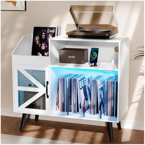 Amazon.com: Large Record Player Stand with Magnetic Door,350 Vinyl ...
