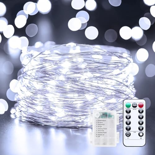 Amazon.com: 33Ft 100LED Outdoor String Lights, Pure White Fairy Lights ...