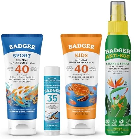 Amazon.com: Badger Sun & Bug Bundle - SPF 40 Sport Mineral Sunscreen ...