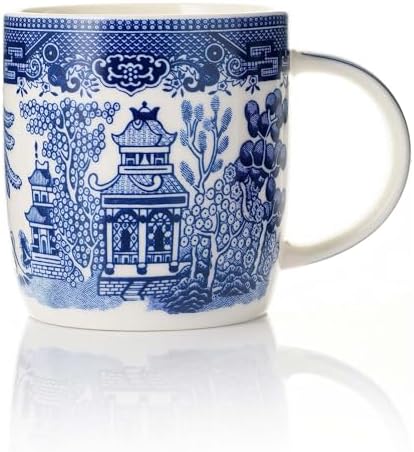 UNIQUE HOME LIVING Blue Willow Barrel Mugs Set of 4, 350ml Bone China ...