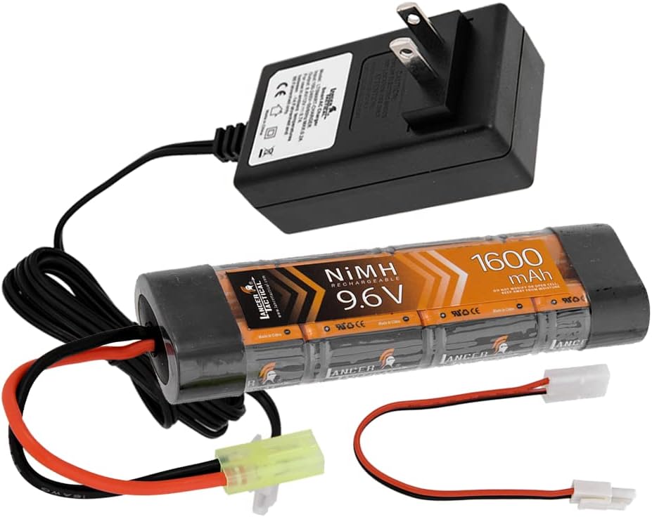 Amazon.com: Lancer Tactical Nimh Battery Pack with Charger, 9.6v 1600 ...