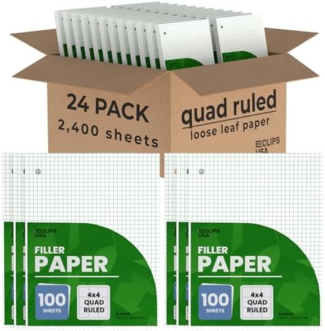 Amazon.com : Graph Paper, Loose Leaf (24 Pack) - 4 x 4 An Inch Quad ...