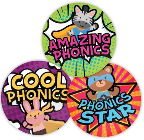 Stone Melon School Reward Stickers 144 Phonics Superhero Stickers 30mm ...