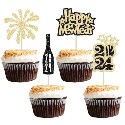 Gyufise 24Pcs Happy New Year Cupcake Toppers 2024 Happy New Year Party ...