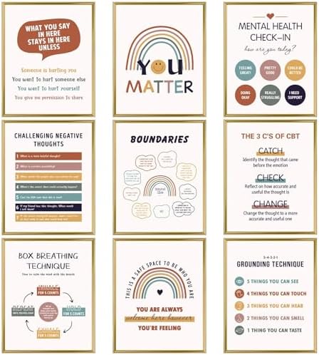 Amazon.com: Chinco 9 Pcs Mental Health Posters Therapy Office Decor ...