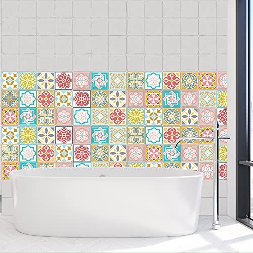 WALPLUS WT1021 Malia Colourful Tiles Wall Stickers Mix Peel and Stick ...