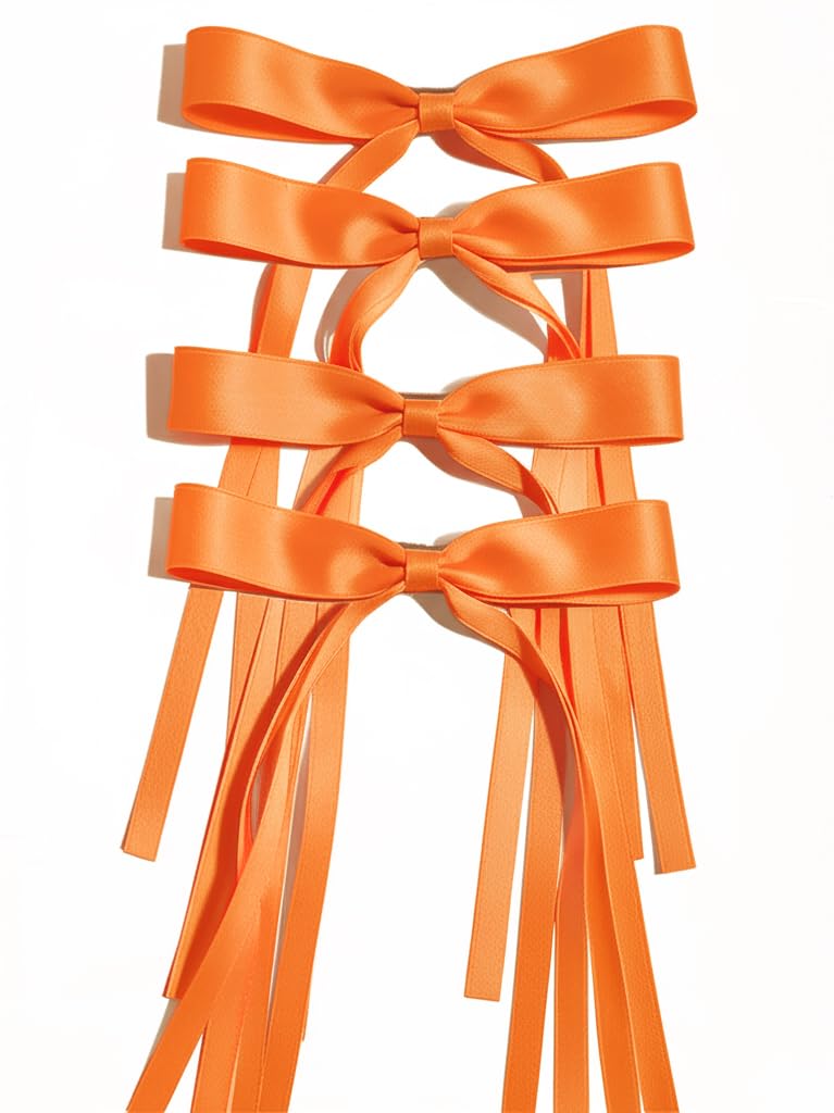 Amazon.com : Ayesha Orange Hair Bows Clips Bows with Long Ribbon Orange ...