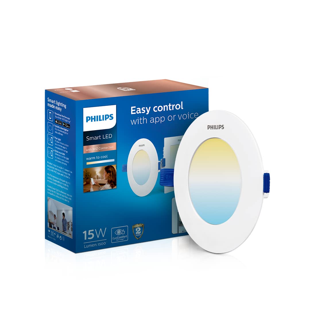 Philips Smart Wi-Fi GU10 LED Downlighter 15-Watt Round Wiz Connected ...